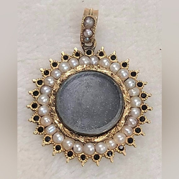 Antique 14k Georgian Mourning Locket With Jet & Seed … - Gem