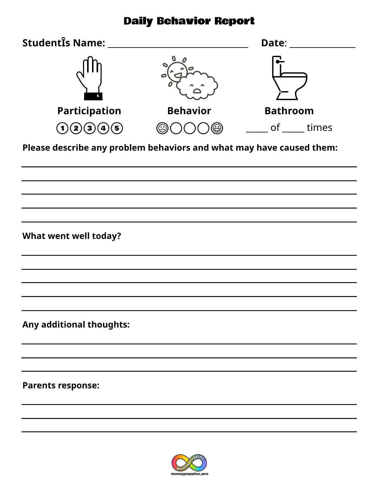 Customized Printable Daily Behavior Report for Neurodivergent Children ...