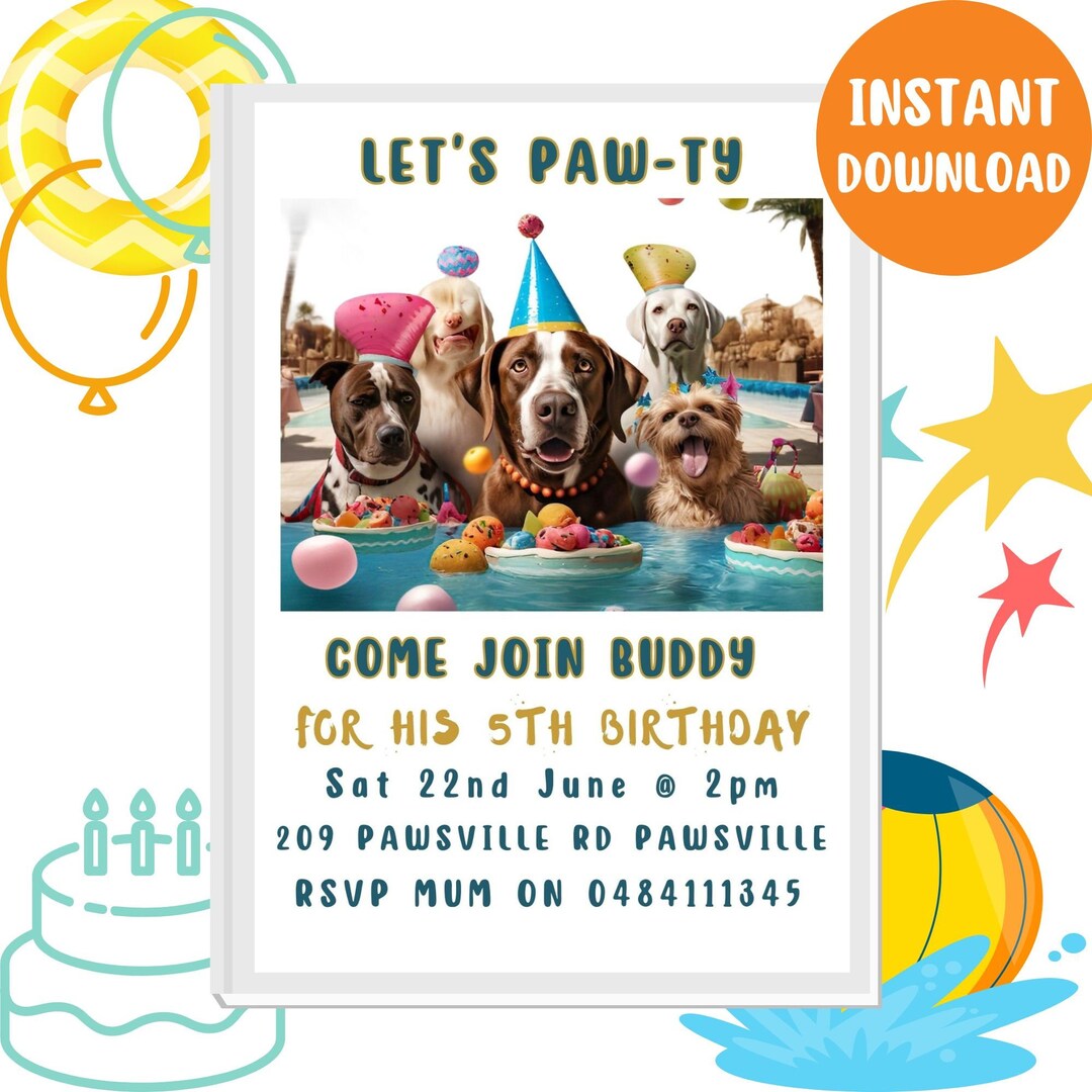 Dog Pool Party Invitation Canva INSTANT DOWNLOAD Pool Party Invitation ...