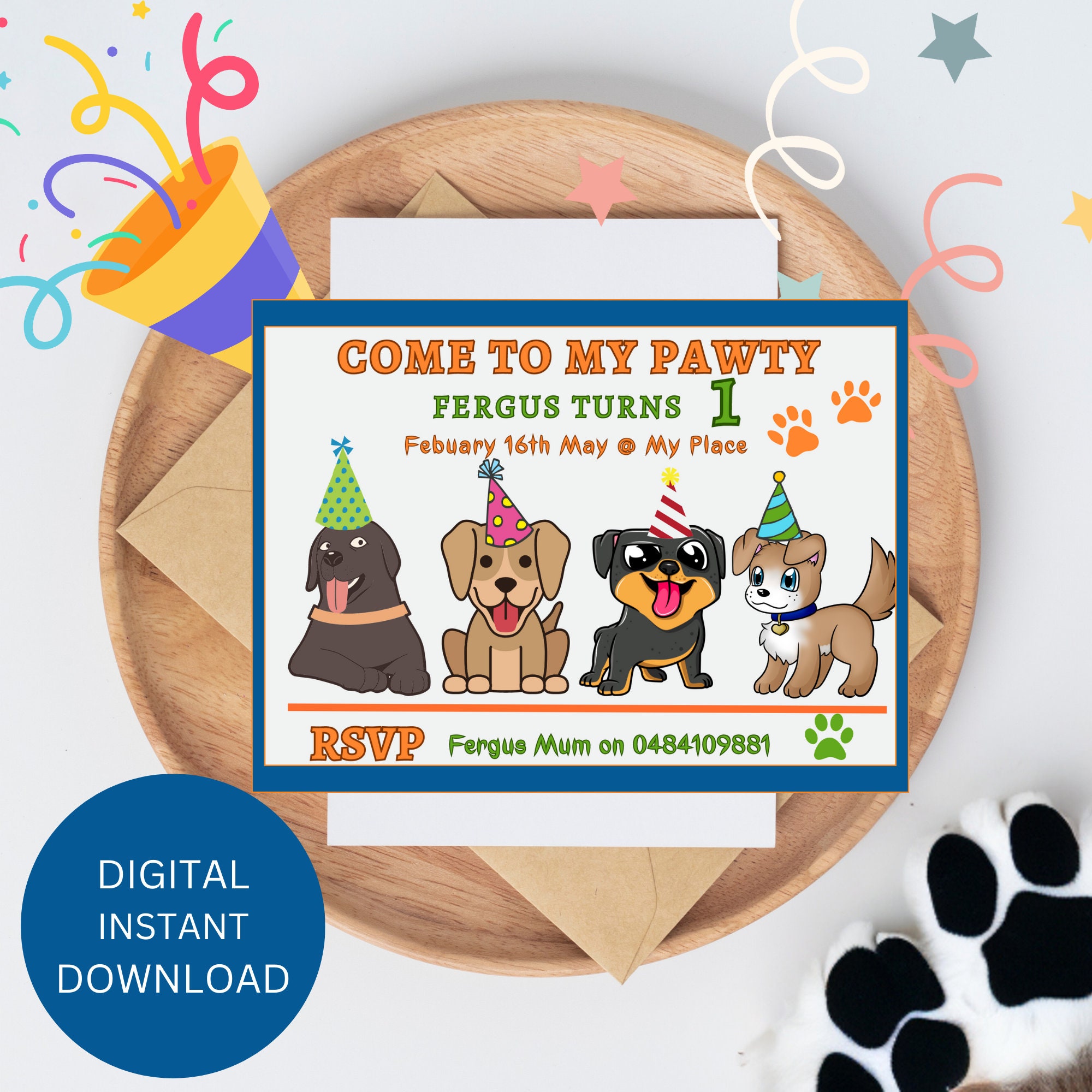 Custom Puppy Birthday Party Invitation Dog Theme Celebration Invites ...