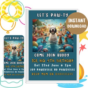 Dog Pool Party Invitation Canva INSTANT DOWNLOAD Editable Printable ...
