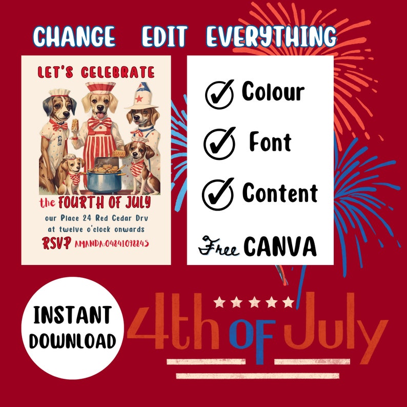 4th July BBQ Party INSTANT DOWNLOAD Fourth July Big Party Invitation ...