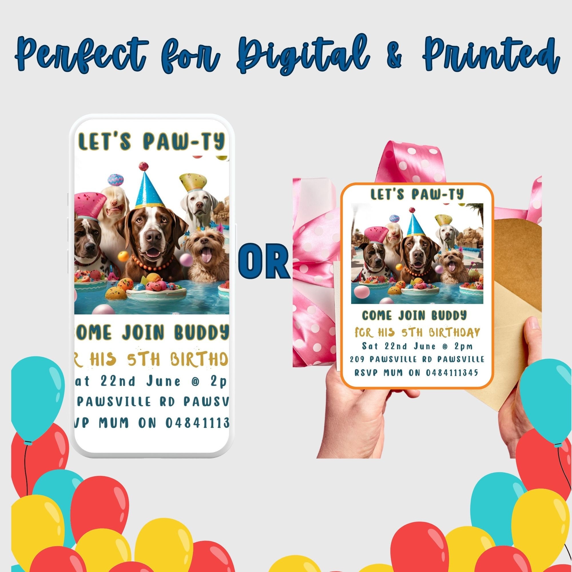 Dog Pool Party Invitation Canva INSTANT DOWNLOAD Pool Party Invitation ...
