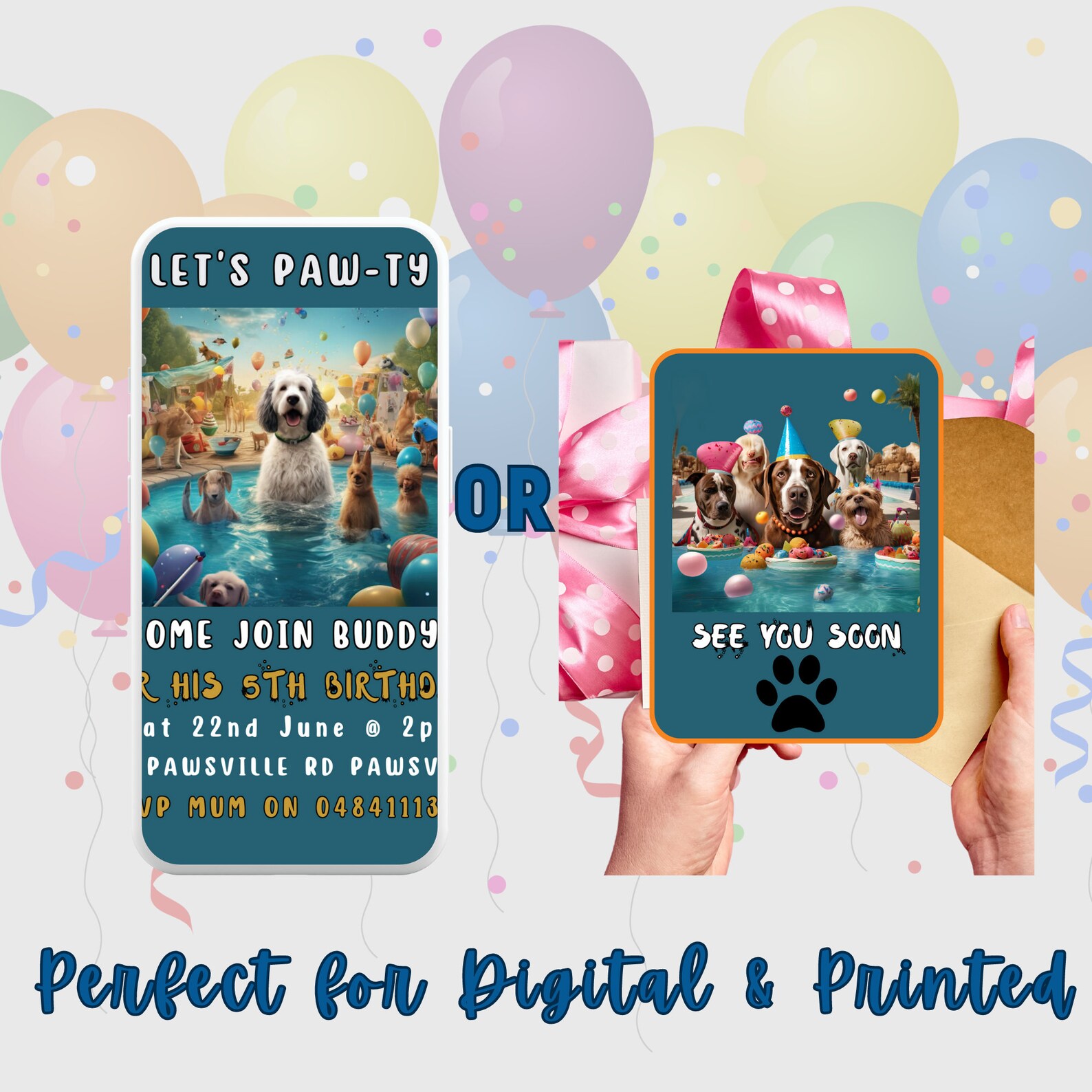 Dog Pool Party Invitation Canva INSTANT DOWNLOAD Editable Printable ...