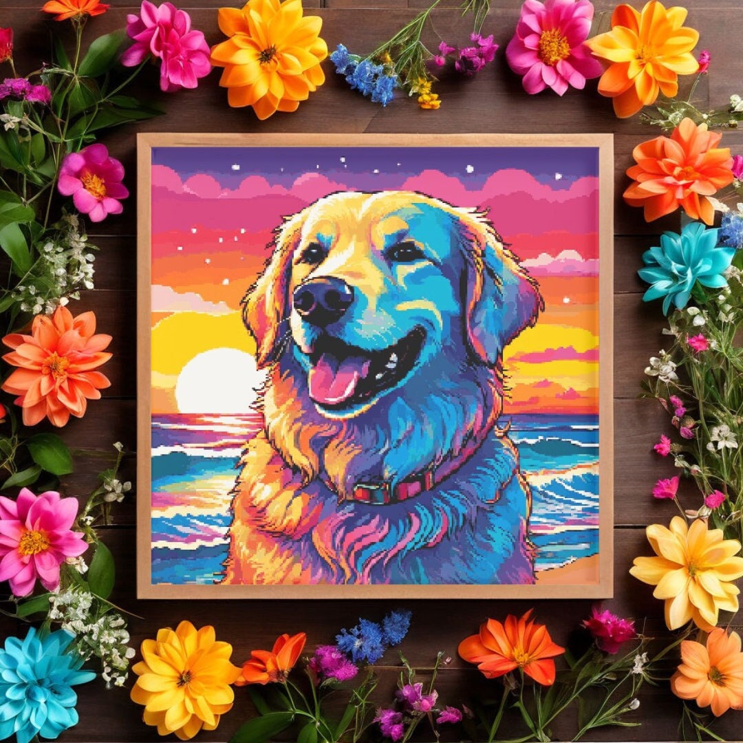 Golden Summer Sunset at Beach Lisa Frank 90s Vibes Doggy Retro Design ...