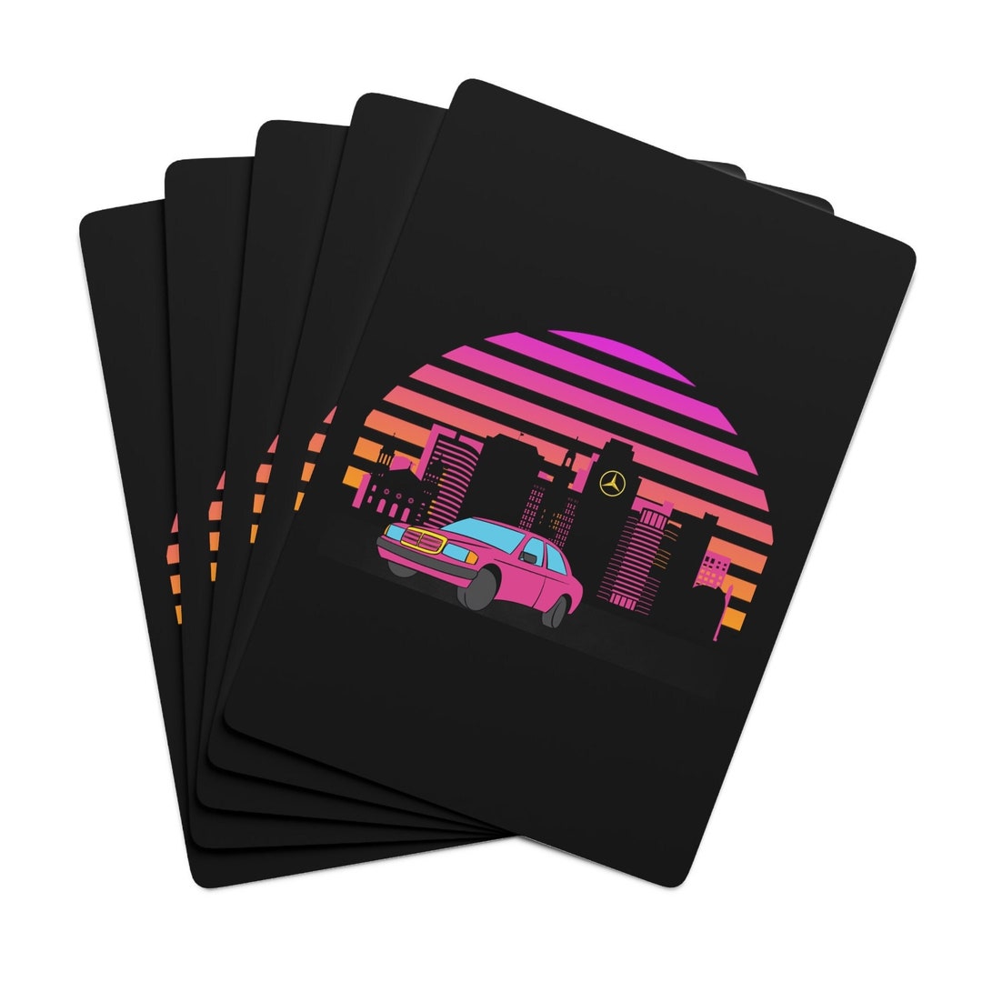 Retro Miami Vice Style Old Pink Mercedes Car Lovers Custom Poker Cards ...