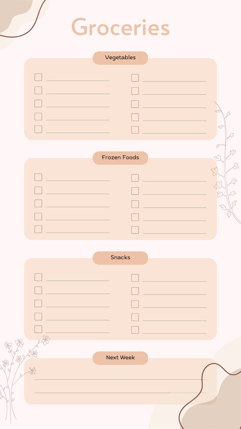 Printable Grocery List, Boho Grocery List, Task List, Checklist, Blank ...