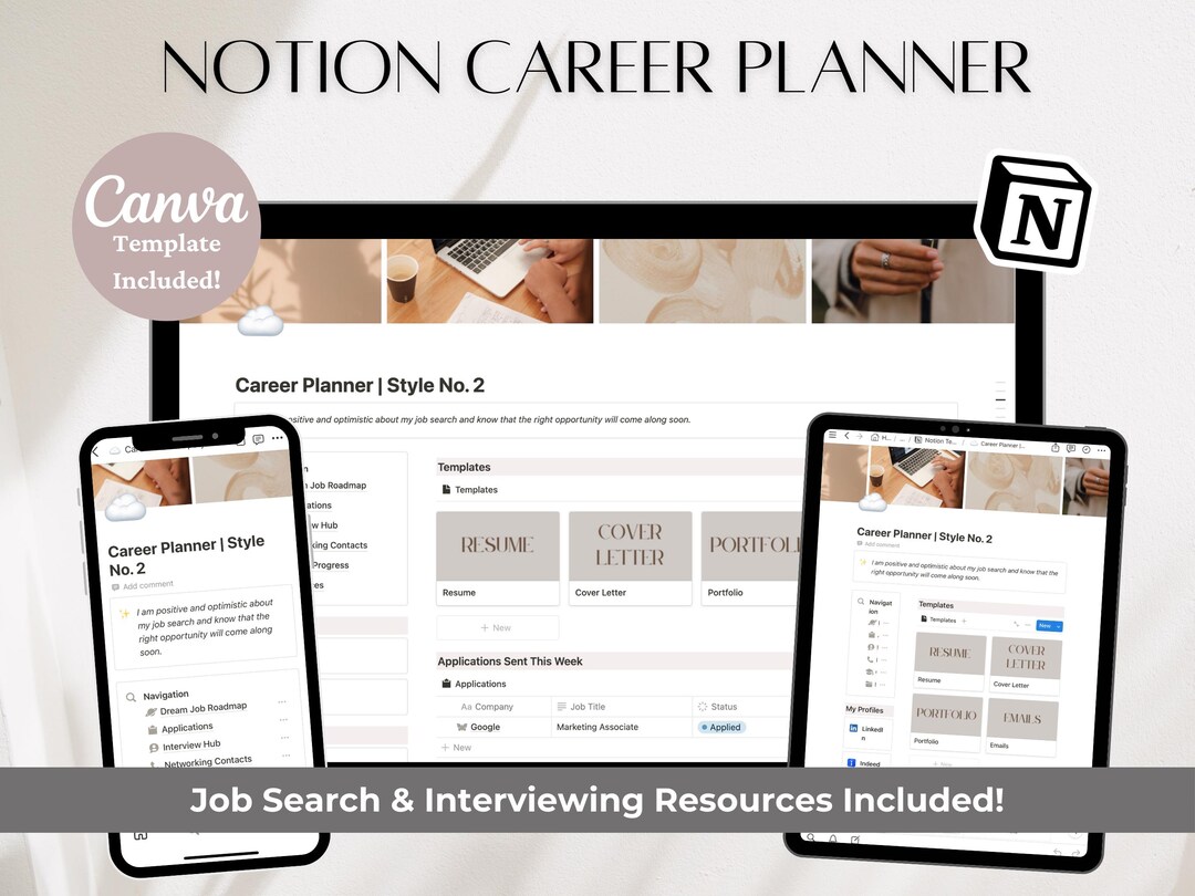 Notion Career Planner and Job Search Tracker Template, Neutral ...