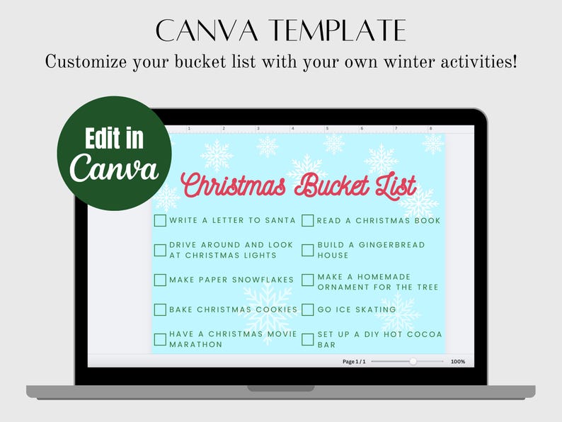 Christmas Bucket List Printable + Editable Canva Template - Etsy