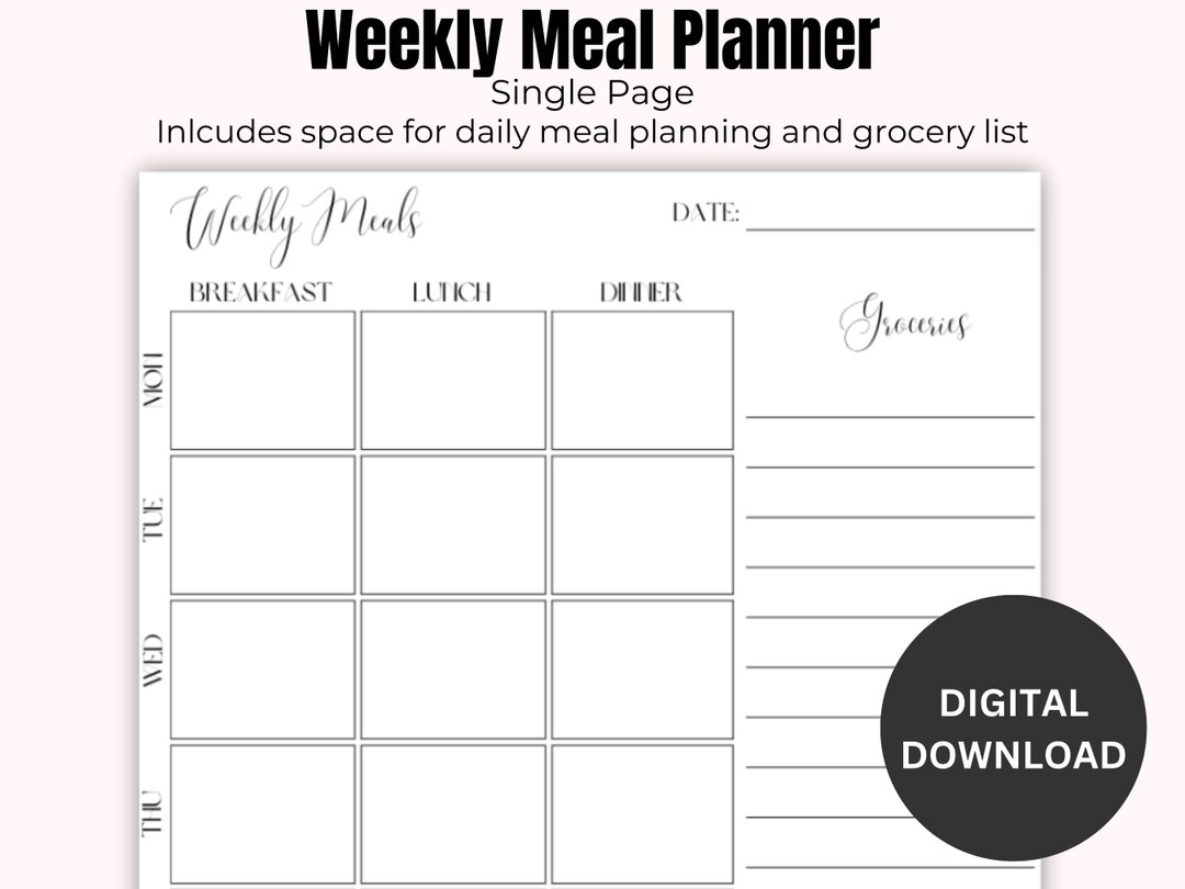 Weekly Meal Planner Printable Grocery List and Meal Planner - Etsy