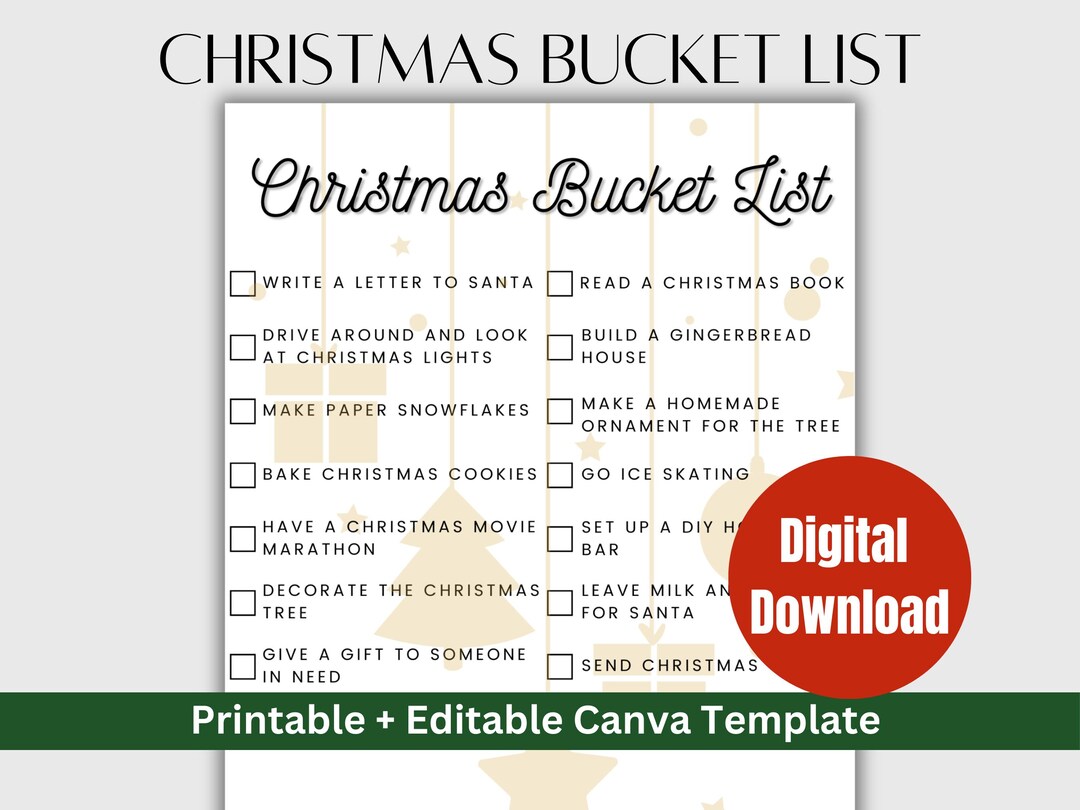Christmas Bucket List Printable + Editable Canva Template - Etsy