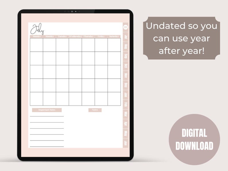 Mid-year Digital Planner, Undated Digital Planner, Hyperlinked Digital ...