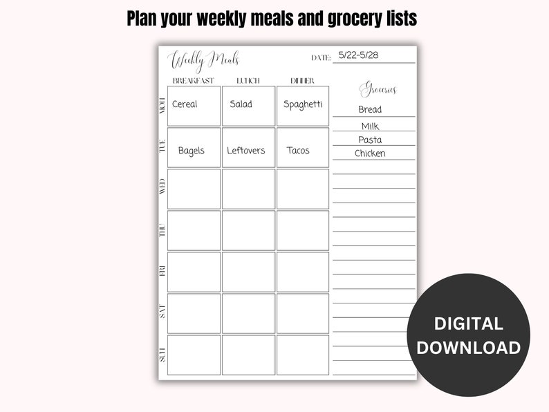 Weekly Meal Planner Printable Grocery List and Meal Planner - Etsy