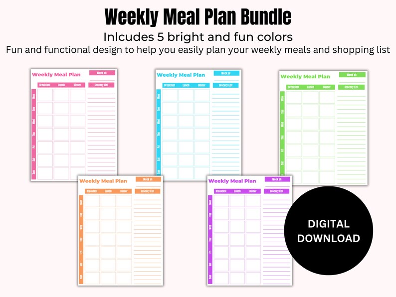 Weekly Meal Planner Printable, Grocery List and Meal Planner Printable ...