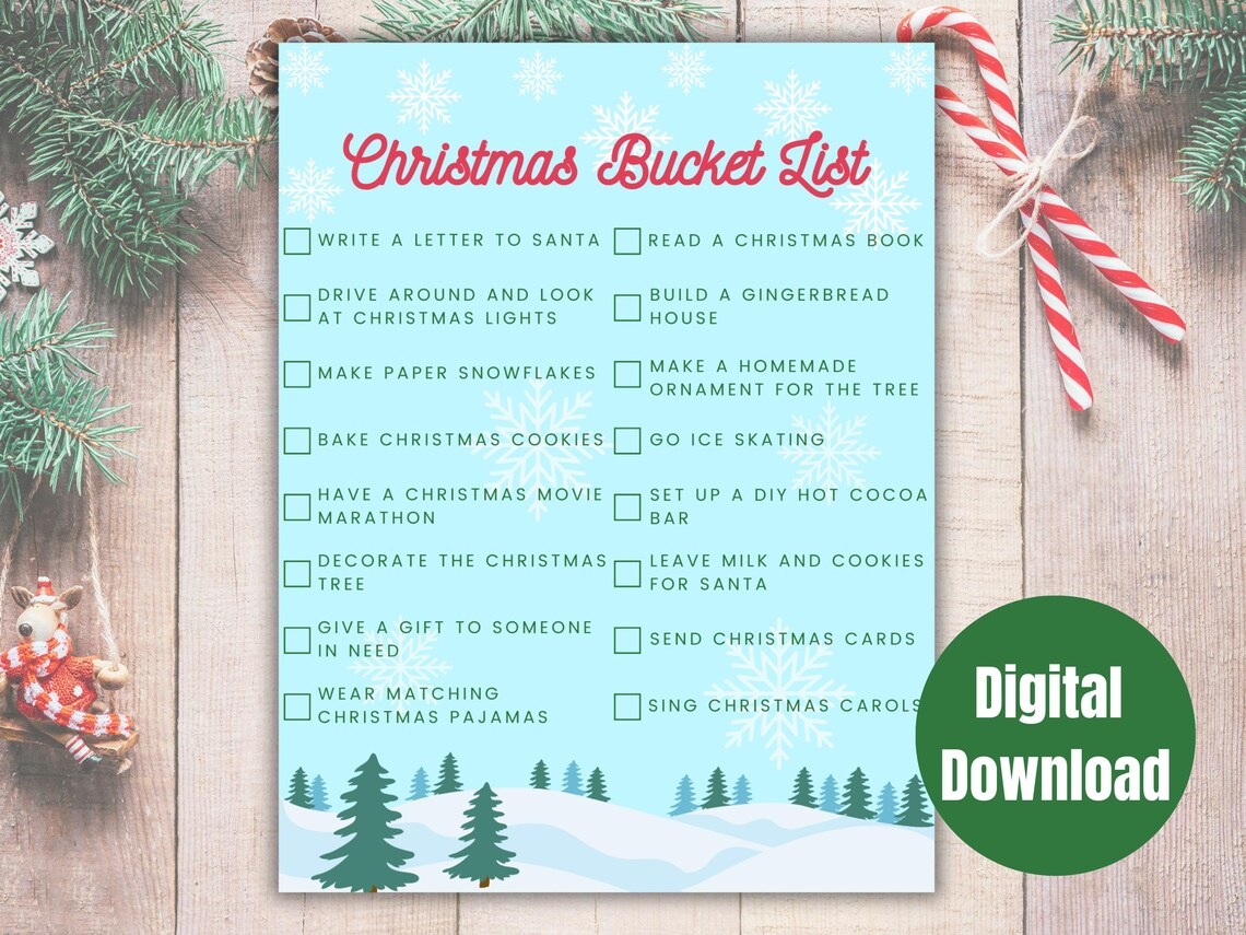 Christmas Bucket List Printable + Editable Canva Template - Etsy
