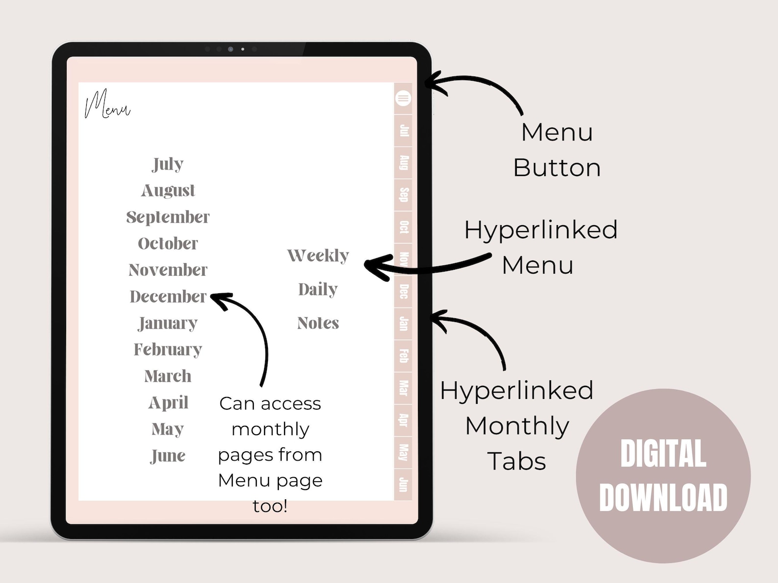 Mid-year Digital Planner, Undated Digital Planner, Hyperlinked Digital ...