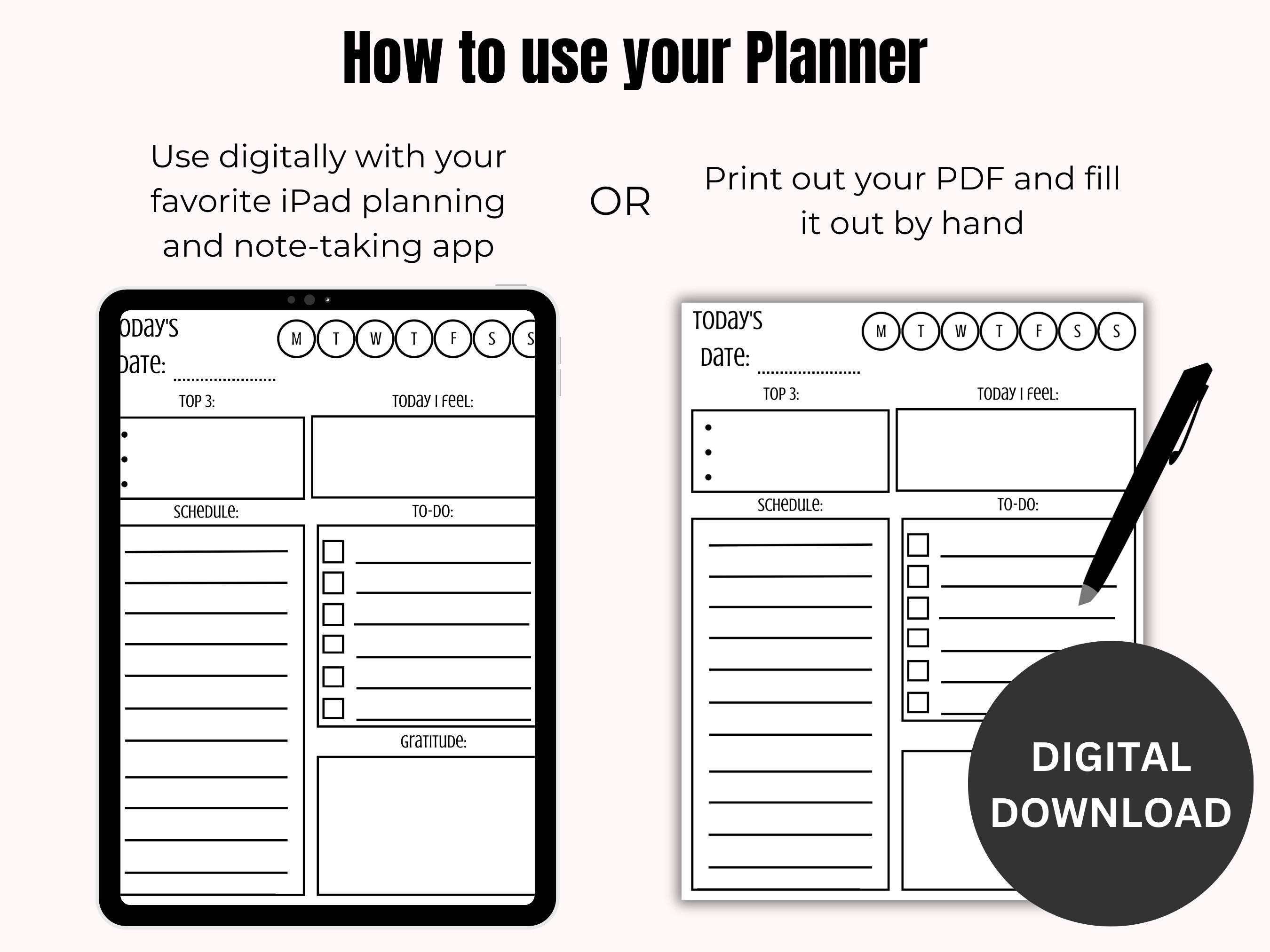 Daily Planner and Journal Printable, Goodnotes Daily Planner Single ...