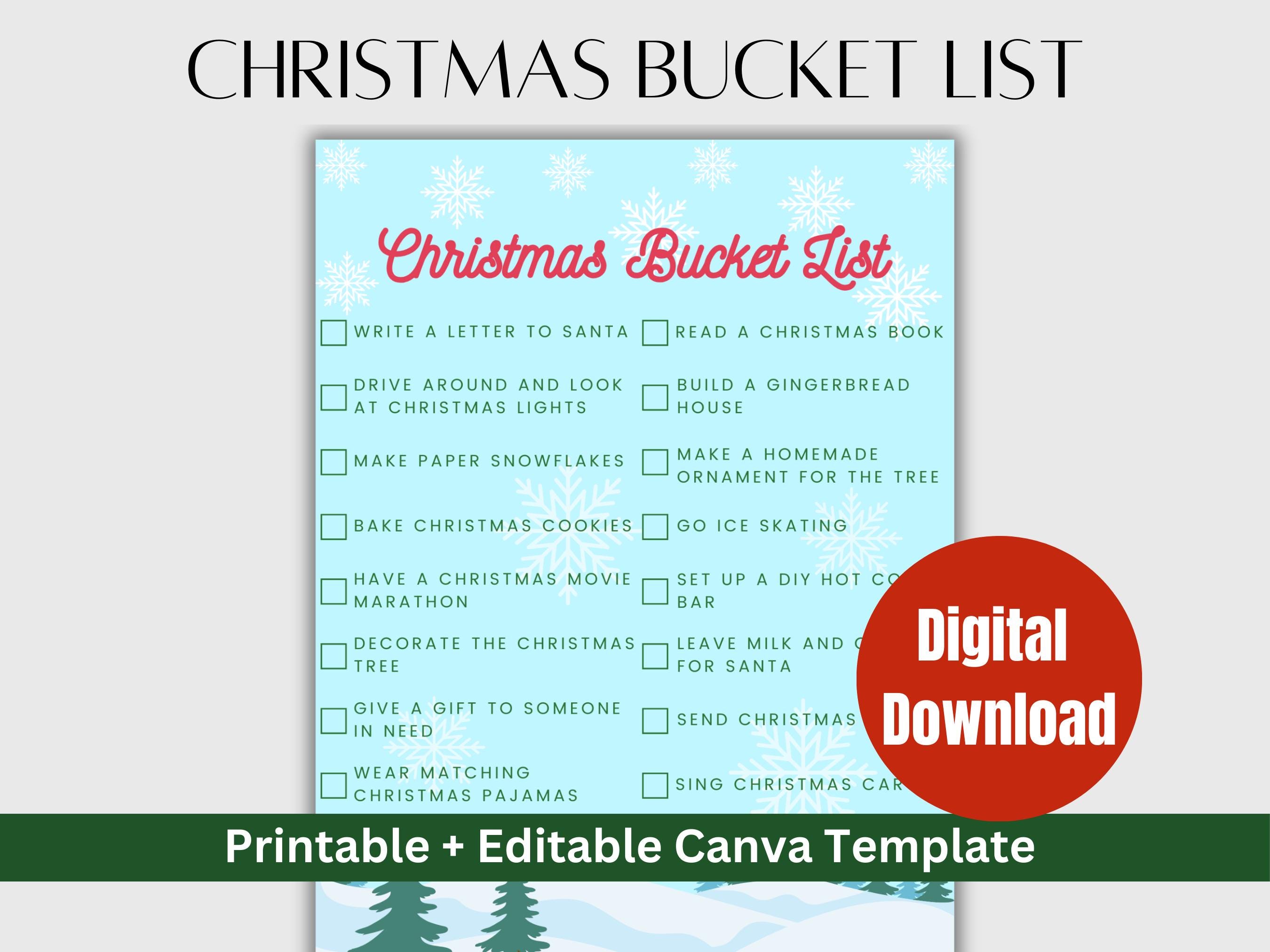 Christmas Bucket List Printable + Editable Canva Template - Etsy