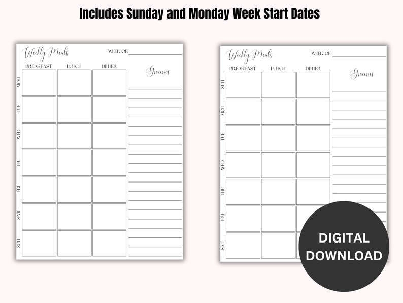 Weekly Meal Planner Printable, Grocery List and Meal Planner Printable ...