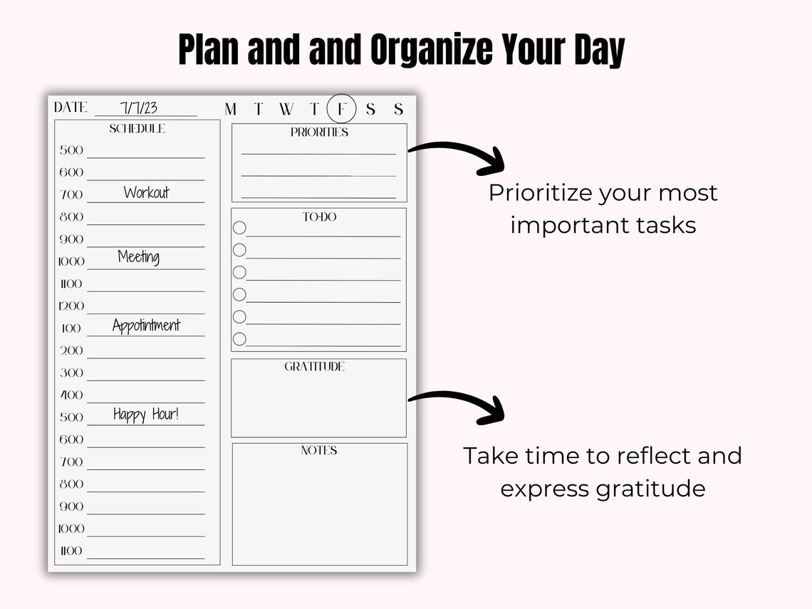 Minimalist Daily Planner, Single Page, Printable Daily Planner ...
