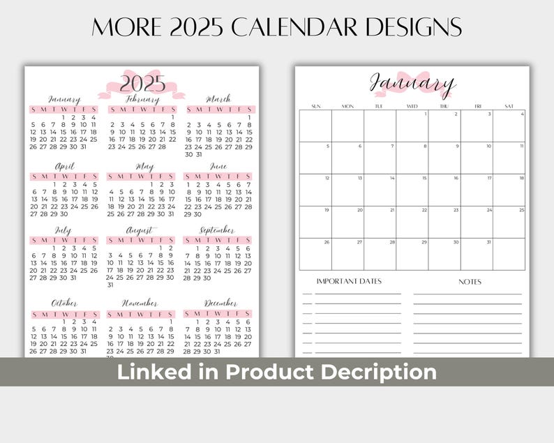 2025 Printable Calendar Pack, 2025 Year at a Glance & Dated Monthly ...
