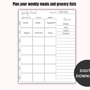 Weekly Meal Planner Printable, Grocery List and Meal Planner Printable ...