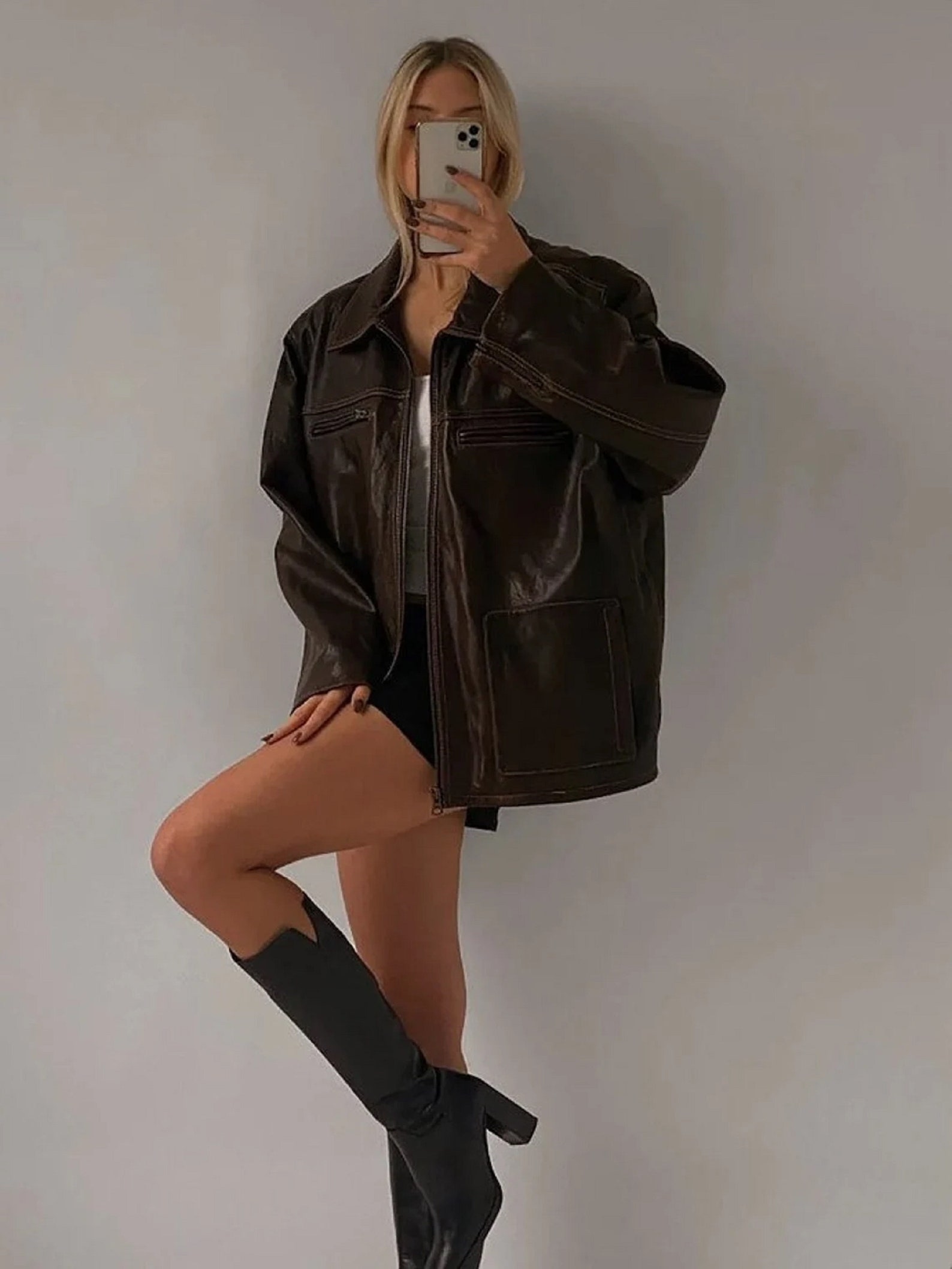 New Women's Baggy Style Oversized Leather Jacket Western - Etsy