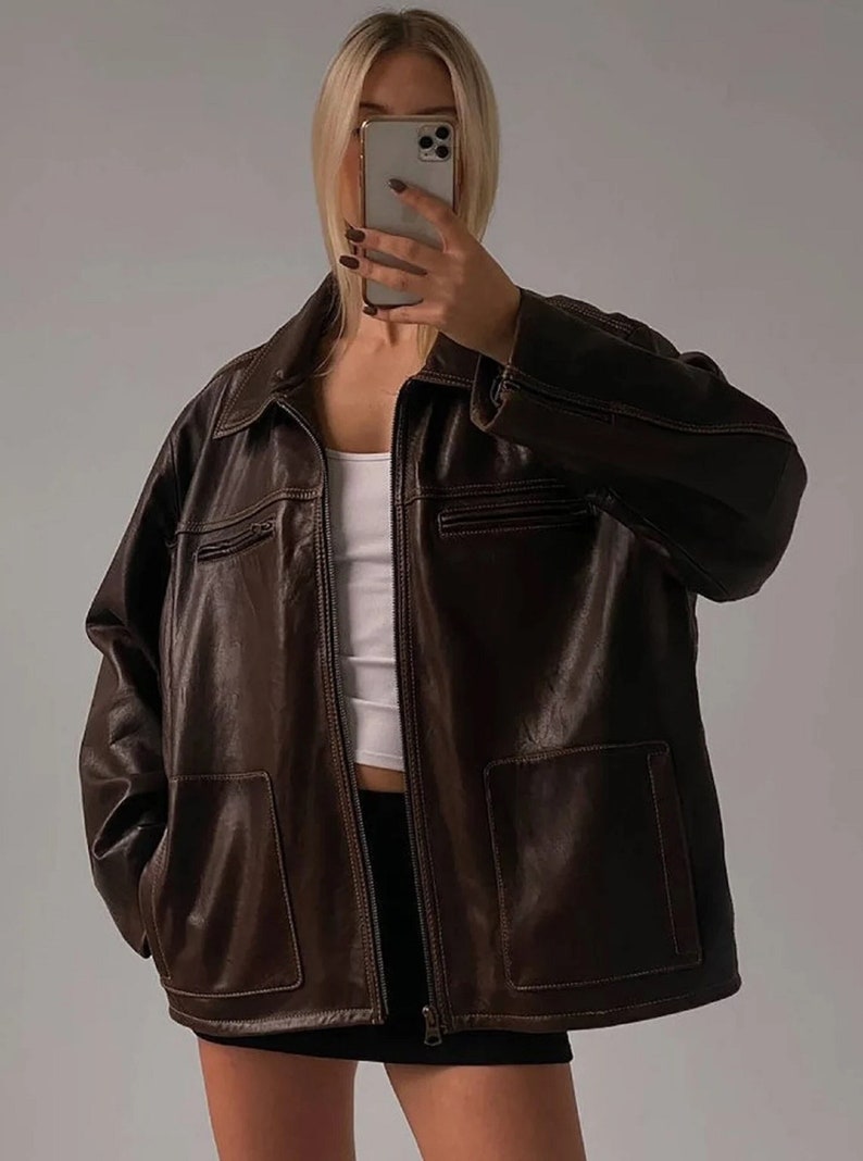 New Women's Baggy Style Oversized Leather Jacket Western - Etsy