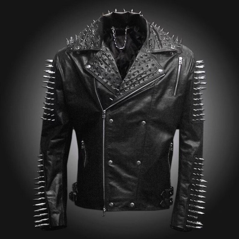 New Men's Full Spiked Silver Studded Steampunk Jacket, Streetwear ...