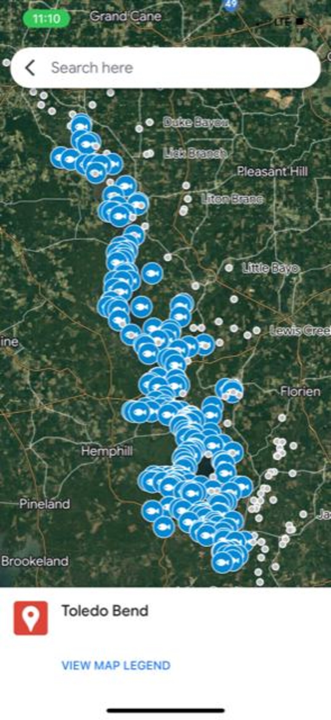 Toledo Bend Hotspots Fishing Map With Boat Lanes - Garmin - Lowrance ...