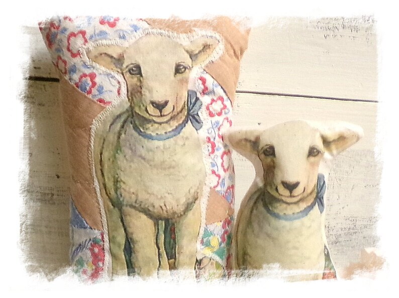 Vintage Quilt Easter Lamb Pillow & Lamb Tuck, Shelf Sitter, Easter ...