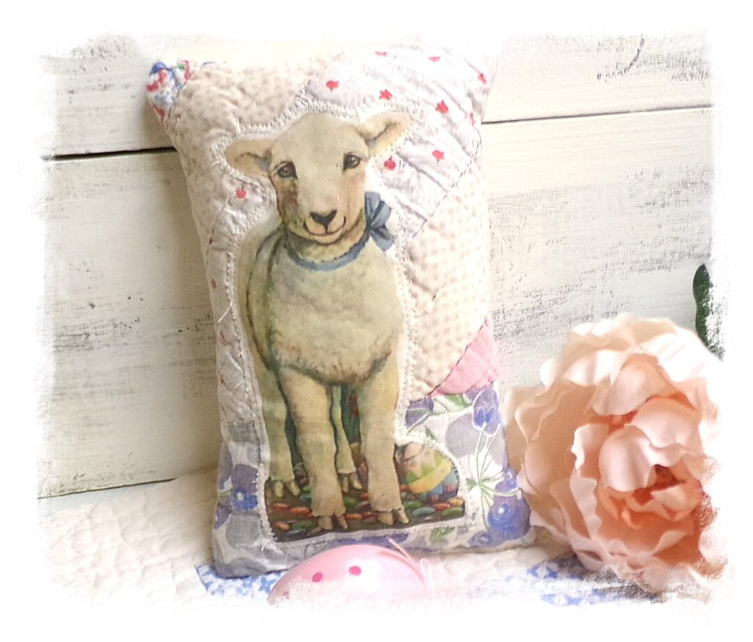 Vintage Quilt Easter Lamb Pillow & Lamb Tuck, Shelf Sitter, Easter ...