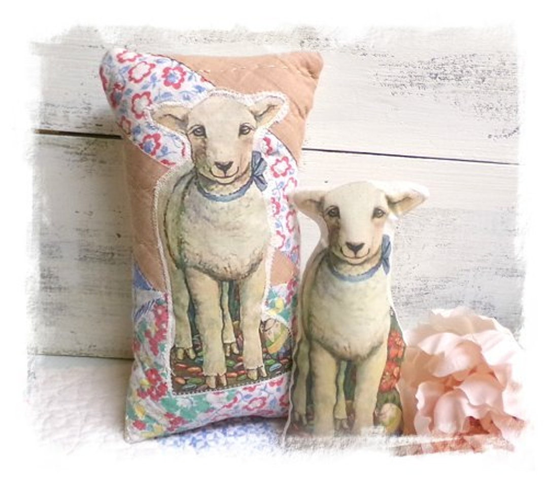 Vintage Quilt Easter Lamb Pillow & Lamb Tuck, Shelf Sitter, Easter ...