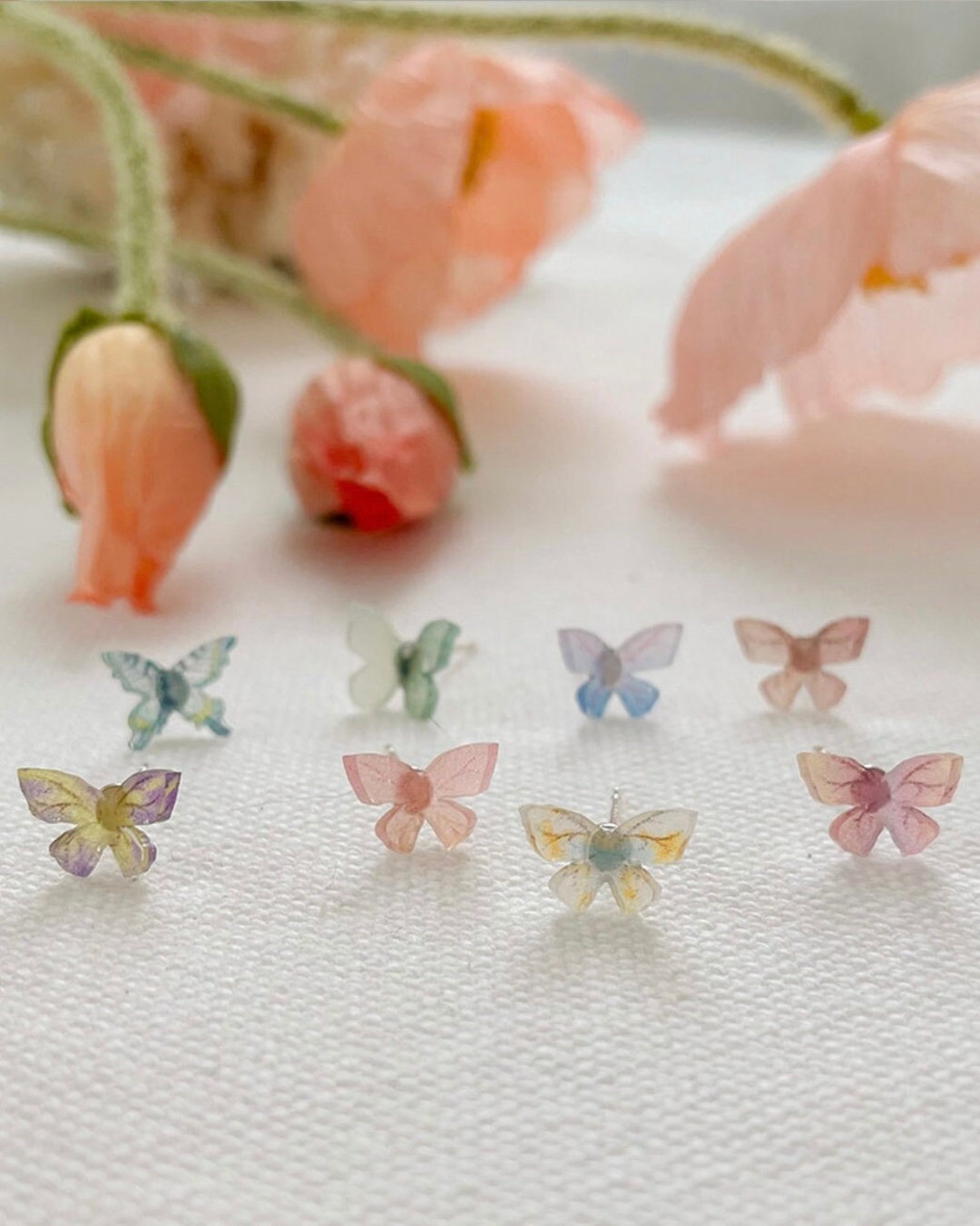 Mini Butterfly Earrings Set of 8 Pastel Watercolor Stud, Minimalist Set ...