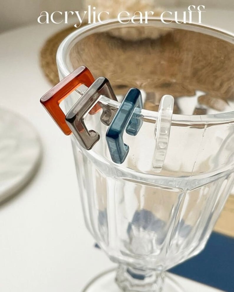 Square Minimalist Acrylic Ear Cuff Collection - Bold Unique Non Tarnish Everyday No Piercing ...