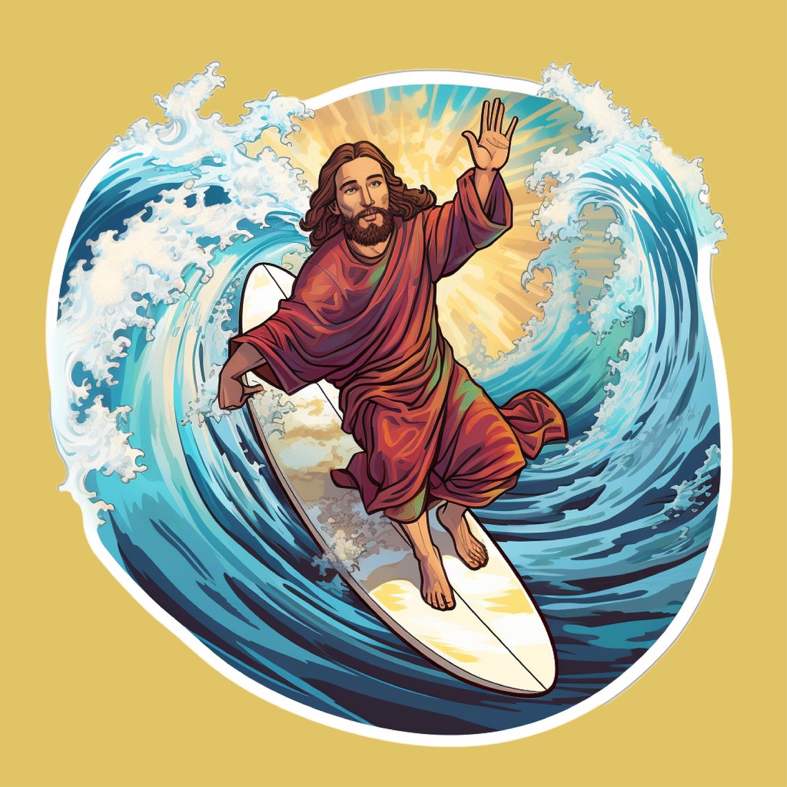 Surfing Jesus Vinyl Sticker for Laptop, Water Bottle, Tumbler - Etsy