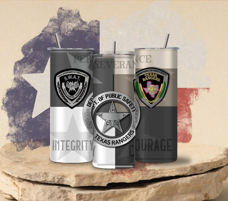 Texas Rangers Police Tumbler Wrap: State Flag 20oz Skinny Tumbler ...