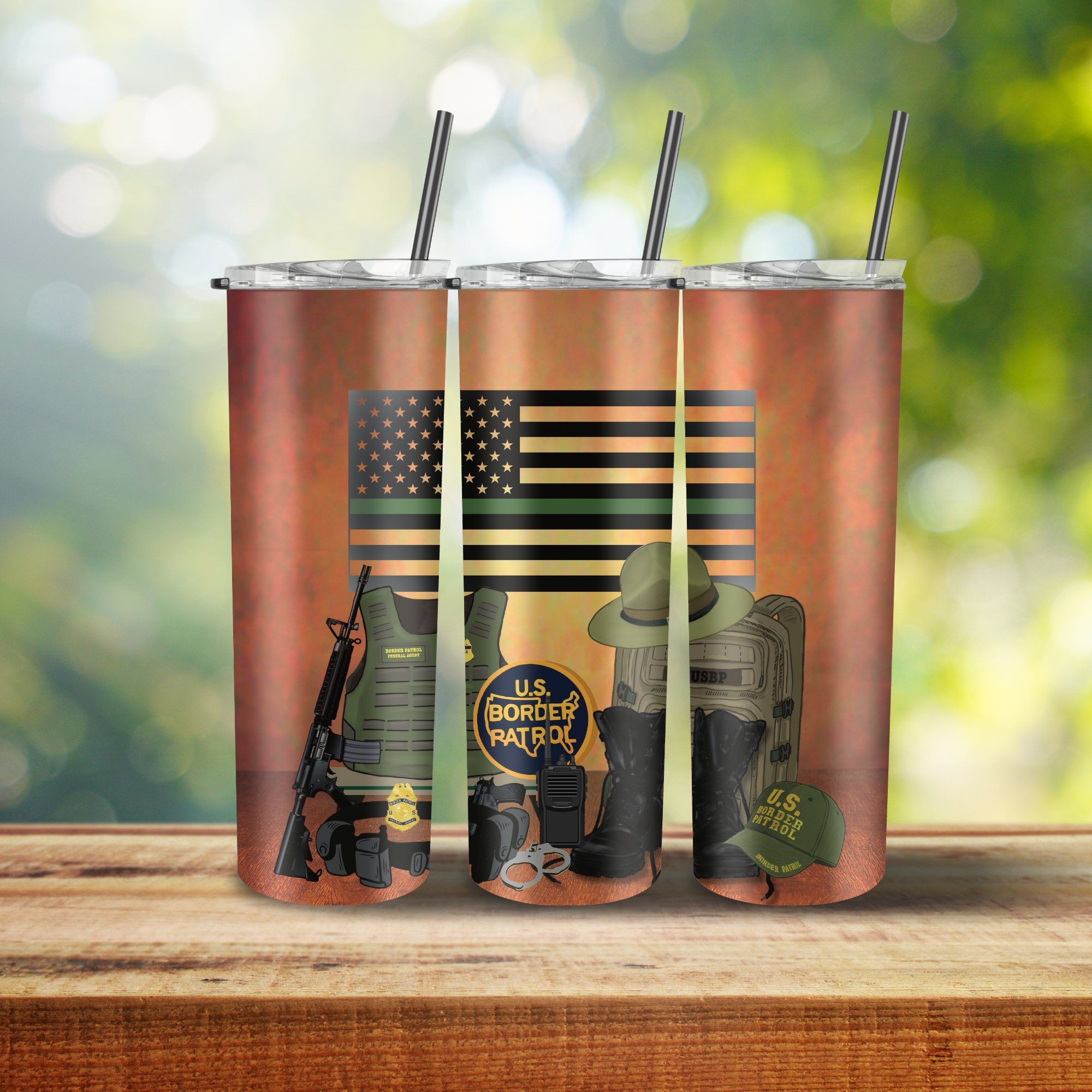 Border Patrol Tumbler Wrap Law Enforcement Gift Thin Green Line Flag ...