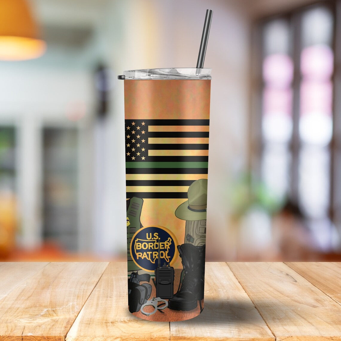 Border Patrol Tumbler Wrap Law Enforcement Gift Thin Green Line Flag ...