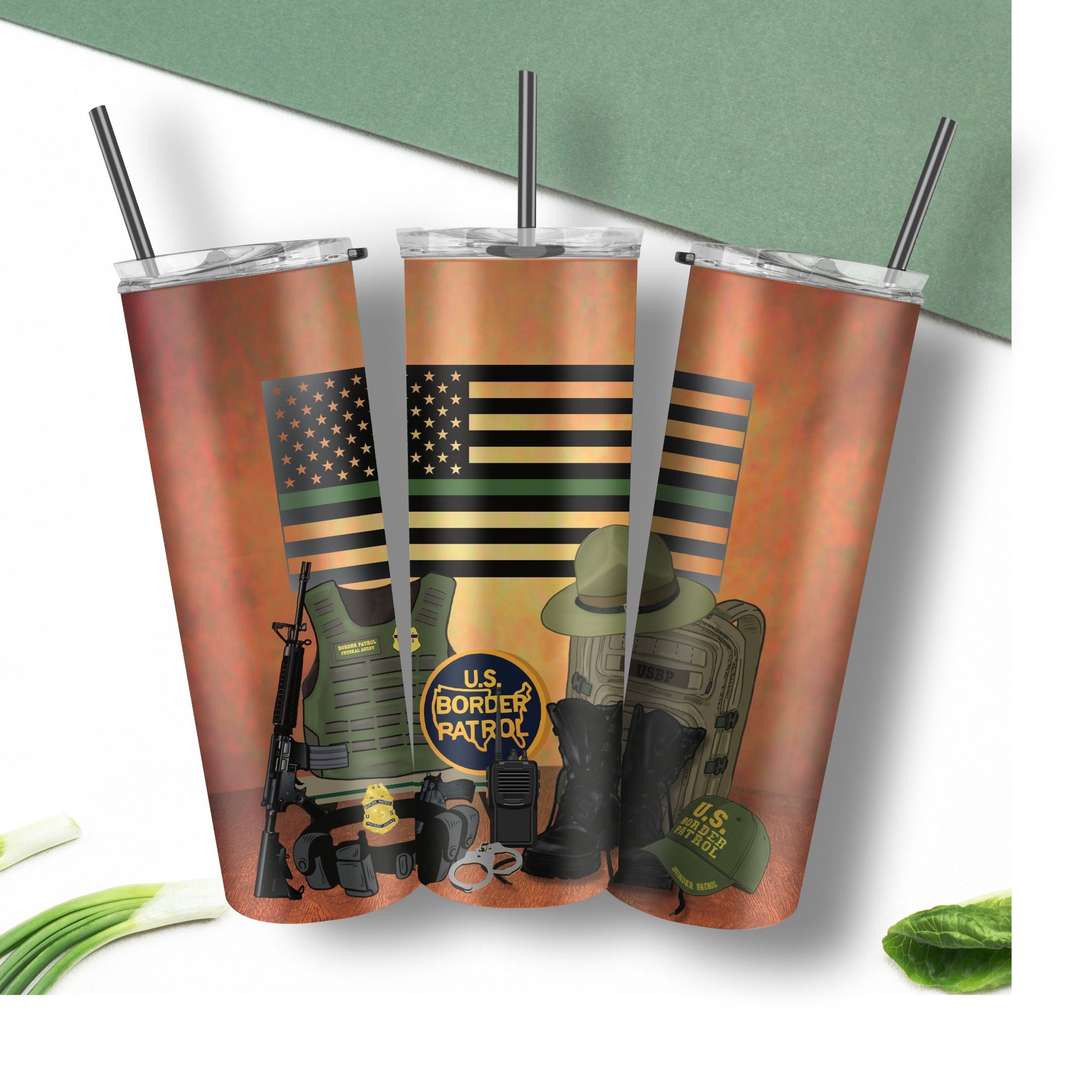 Border Patrol Tumbler Wrap Law Enforcement Gift Thin Green Line Flag ...
