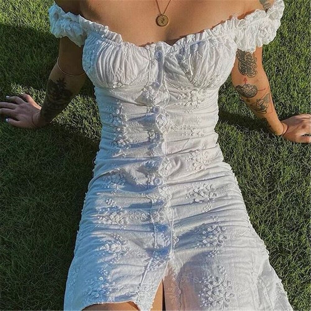 Puff Sleeve Floral Eyelet Mini Dress, Summer Spring Picnic Vintage ...