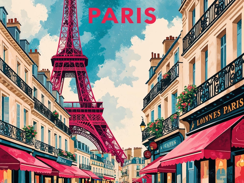 Vintage Paris Street Scene Printable Art - Eiffel Tower Wall Decor ...