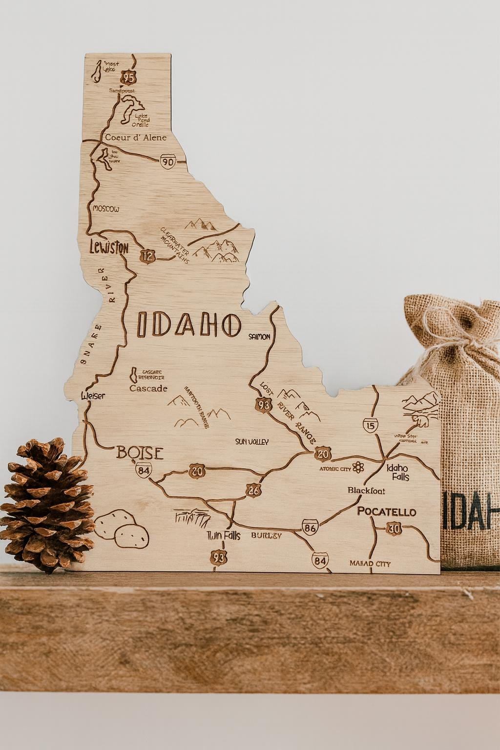 Wooden Idaho State Cutout Map – Laser Engraved Idaho Wall Art With ...