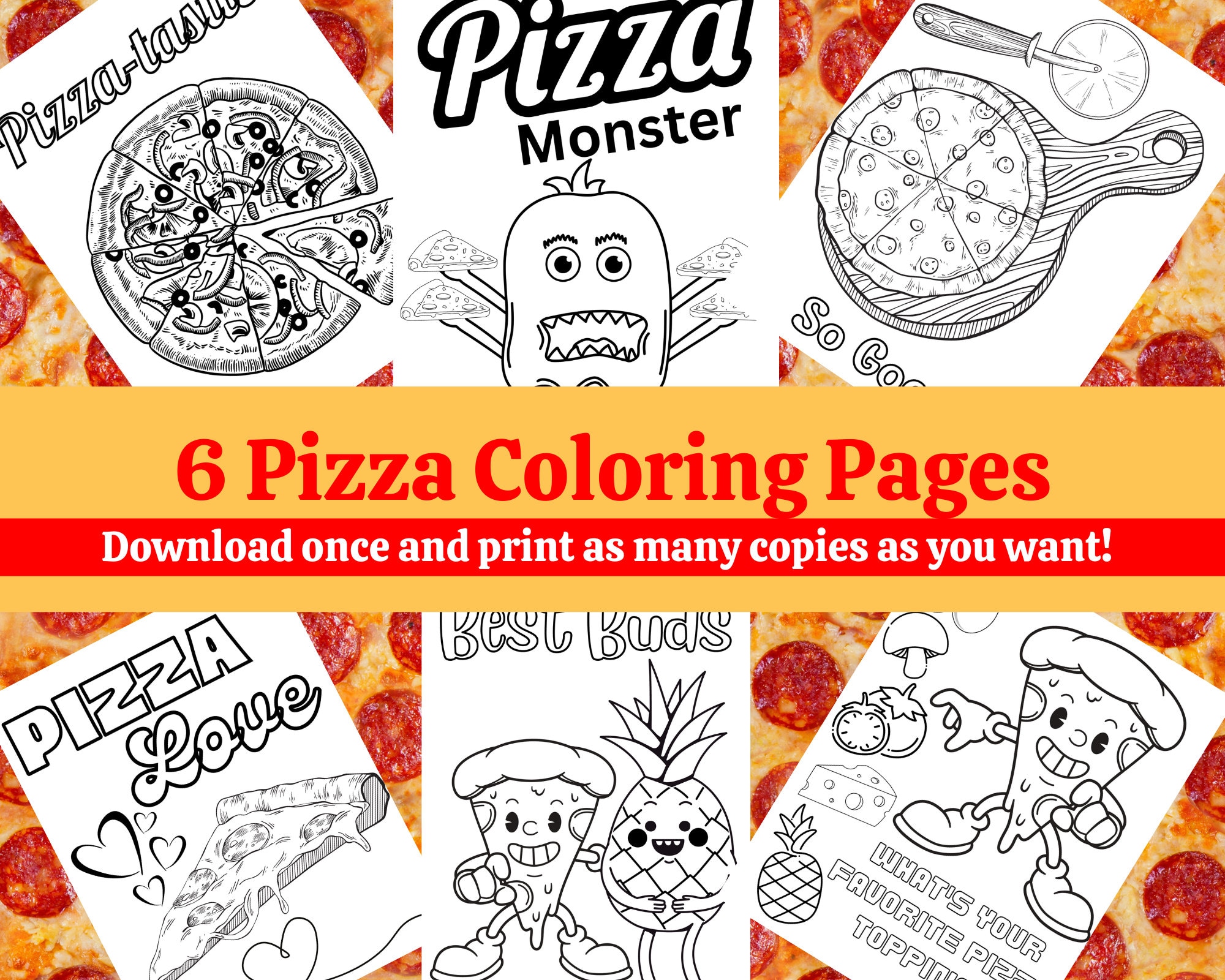 Printable Pizza Coloring Pages - Etsy