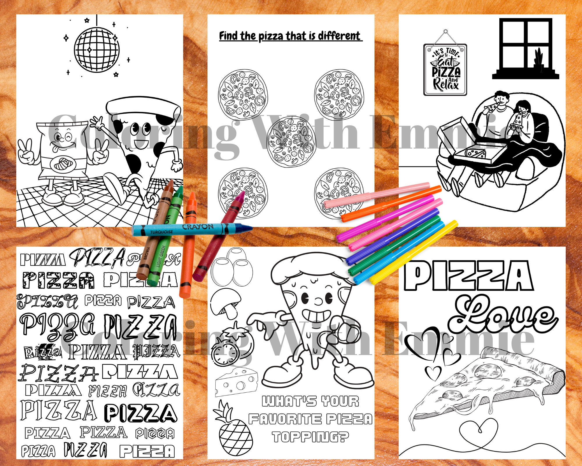 40 Pizza Themed Coloring Pages - Etsy