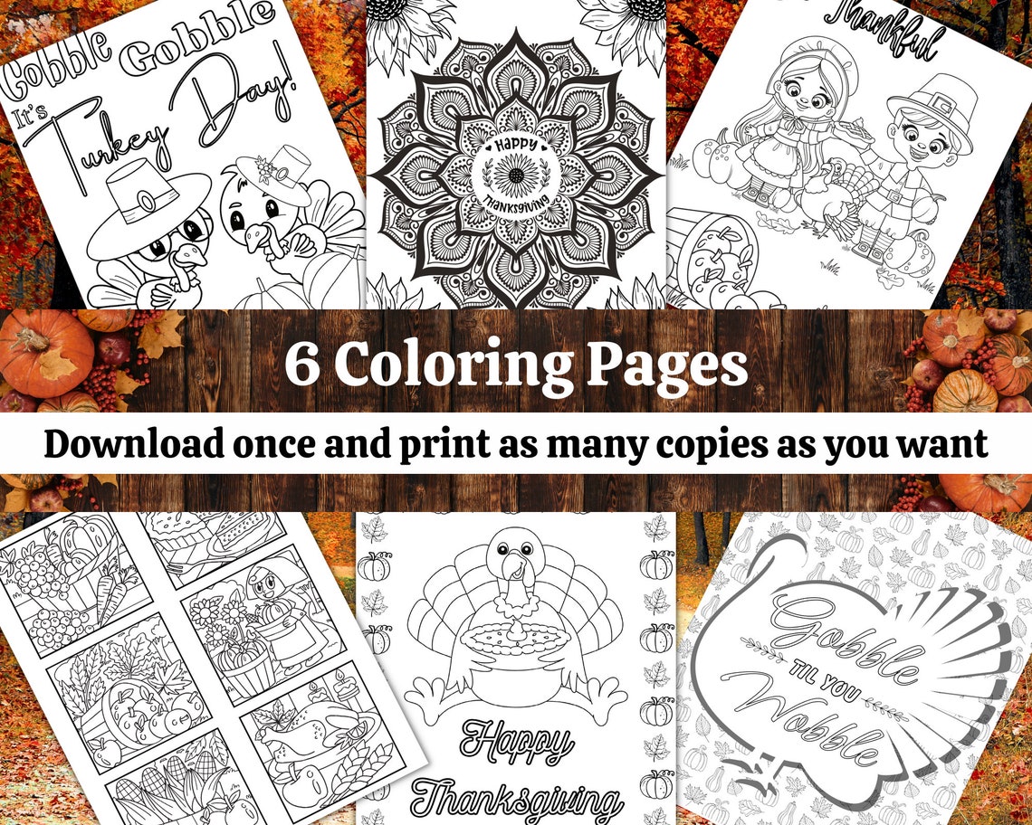 Thanksgiving Coloring Pages - Etsy