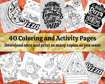 Printable Pizza Coloring Pages for Kids and Adults 90 Pages Instant ...