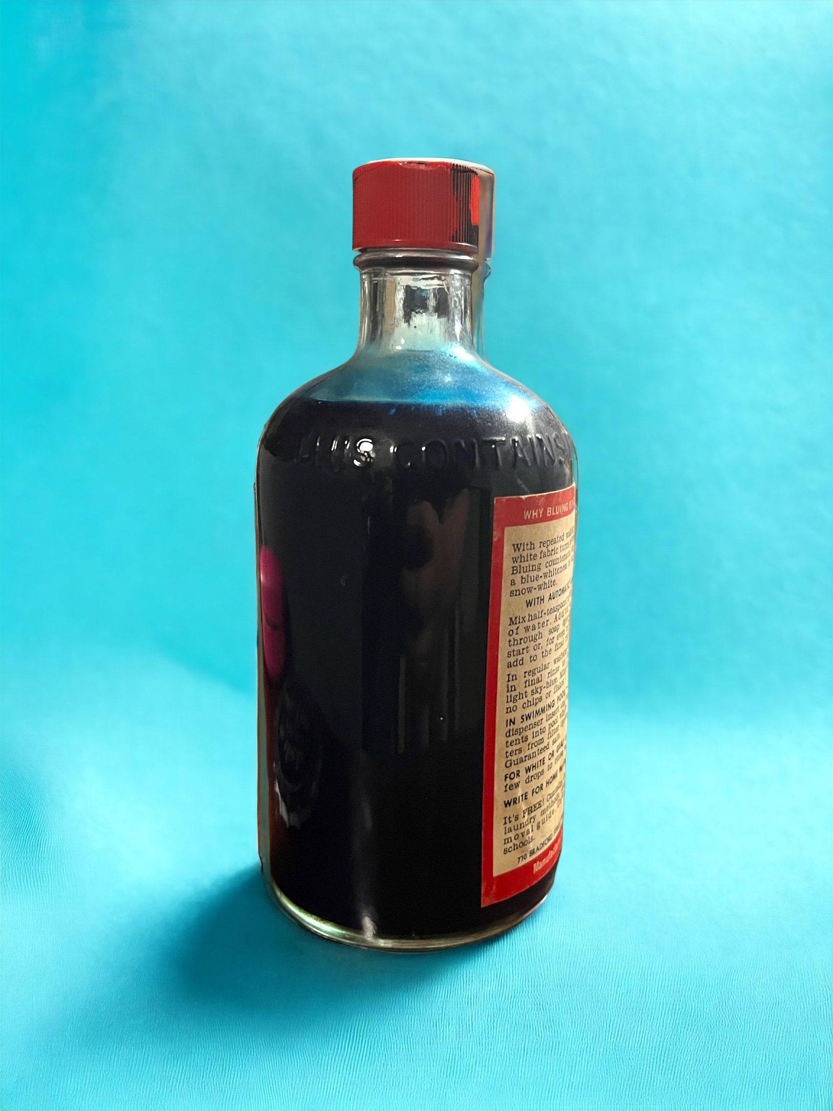 Bluing Liquid Mrs. Stewart Vintage Bottle Laundry Additive Almost Full ...