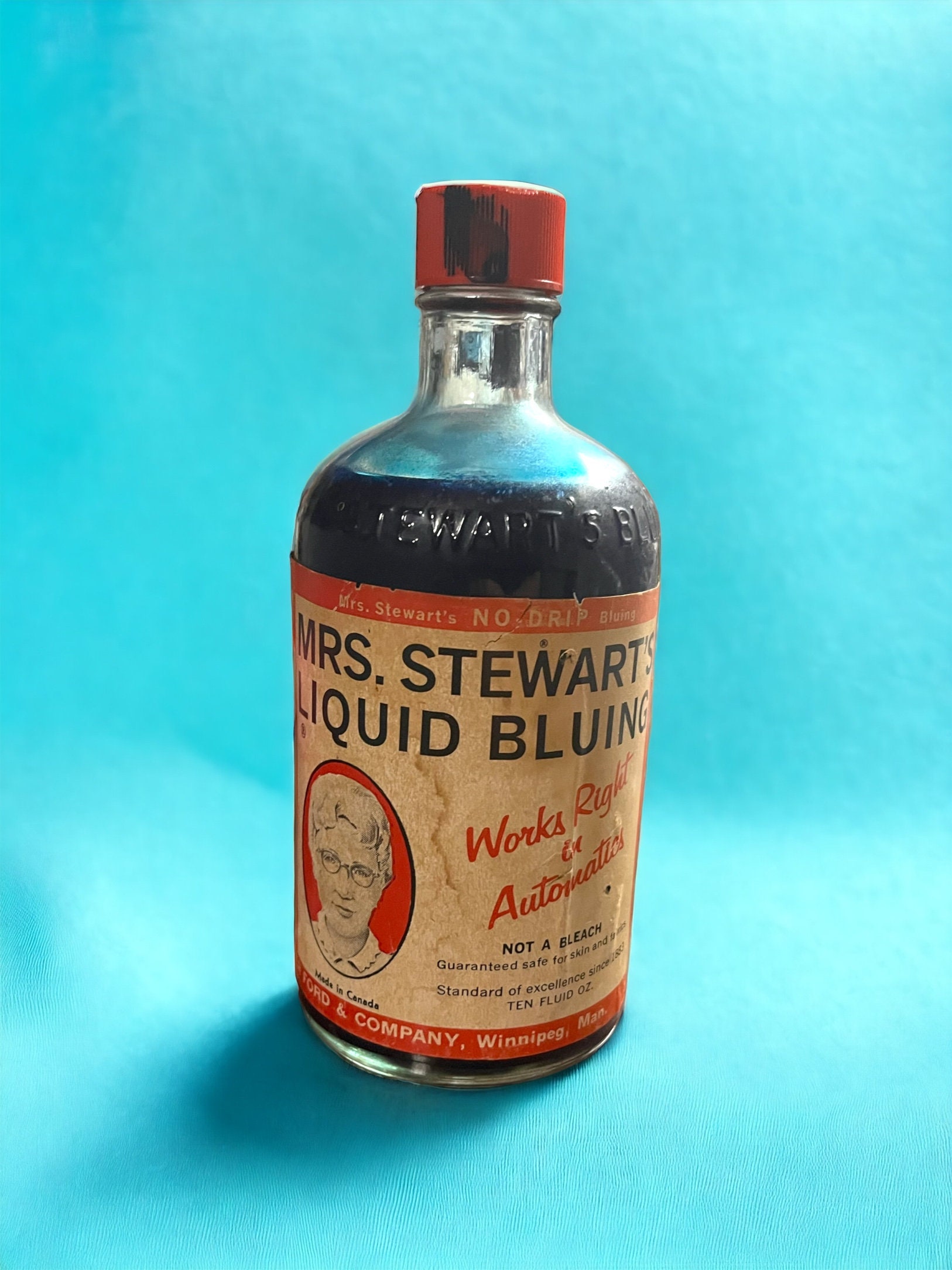 Bluing Liquid Mrs. Stewart Vintage Bottle Laundry Additive Almost Full ...