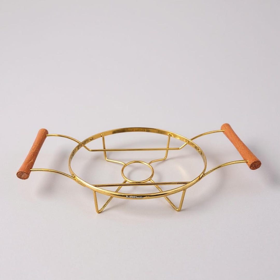 Mid Century Modern Serving Cradle: Gold Metal & Wood Handles - Etsy Canada